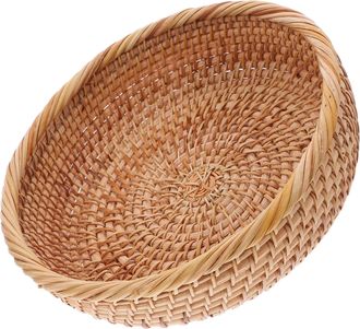 Aboofan Handgefertigter Runder Rattankorb Natürliche Flechtware Atmungsaktives Aufbewahrungstablett Multifunktionaler Obstkorb Für Snacks Gemüse Und Brot Stil