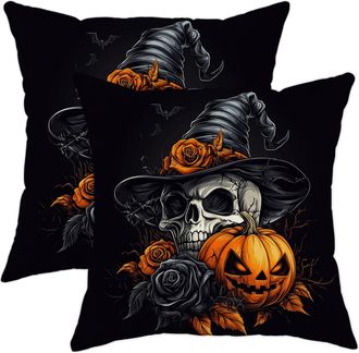 Generic Halloween-Totenkopf Sofakissen Komfort Kissenh&uuml;lle Atmungsaktiv Zierkissenbez&uuml;ge F&uuml;r Bett Hotel Heimdekoration 45X45Cm 2Er Set