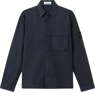 Stone Island Homme, Chemises, Bleu, Taille: XL Veste &agrave; Appliqu&eacute; et Fermeture Boutonn&eacute;e