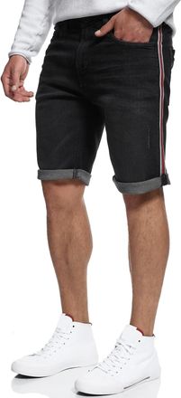 Indicode Herren Fife Jeans Shorts mit 5 Taschen | Herrenshorts Used Look für Männer Black, S