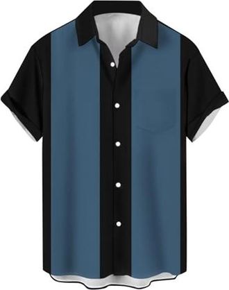 Generic DENGJIAMY Chemise hawa&iuml;enne &agrave; manches courtes pour homme, t-shirt ray&eacute; vertical, v&ecirc;tements d&eacute;contract&eacute;s pour les vacances, chemise boutonn&eacute;e, grande t