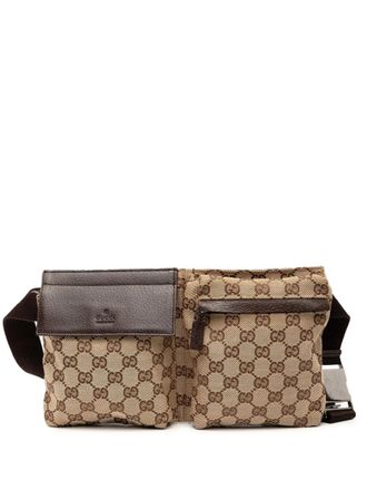 Gucci sac banane Double Pocket en toile GG (2000-2015) - Marron