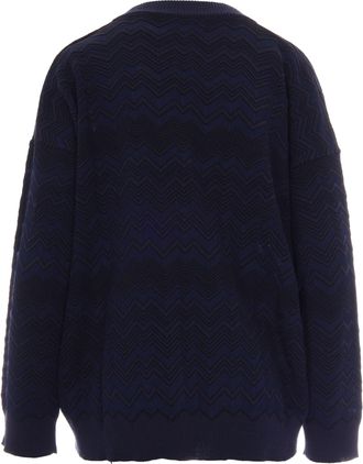 Missoni Tone-on-Tone Zigzag Knit Sweater - Navy