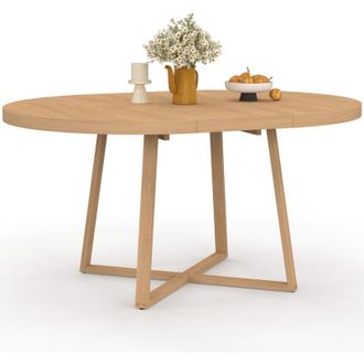 IDMarket Ausziehbarer runder Esstisch SELMA 4-8 Personen Holz Bucheffekt 110-150 cm