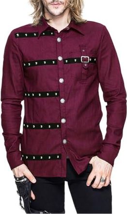 Generic Chemise boutonn&eacute;e &agrave; manches longues pour homme style m&eacute;di&eacute;val gothique steampunk, Rouge, XXL