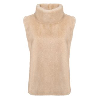 Cesare Gaspari &Auml;rmelloses- geformtes Oberteil aus Kunstpelz mit Kragen - - Knitwear - Damen - Beige - ONE SIZE
