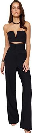 Trendyol Pantalon Taille Haute Jambe Large Coupe régulière pour Femme, Noir, 62