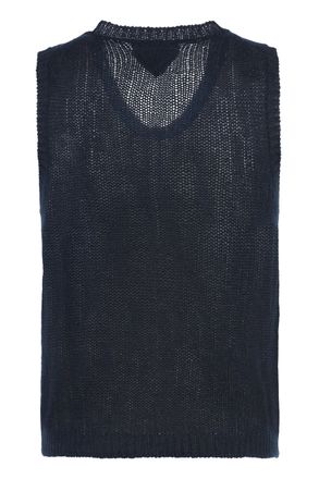 Prada Womens Knitted Vest Blue Cashmere Knitwear Sweater