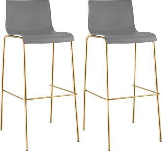 Clp Barhocker 2er Set stapelbar mit Fu&szlig;ablage Hover, Barstuhl mit Sitz aus Kunststoff, mit Metallgestell in Goldoptik, Tresenhocker bis 150 kg, Farbe:grau