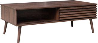 Sweeek Table basse scandinave avec portes coulissantes décor bois noyer rainuré et niches de rangement