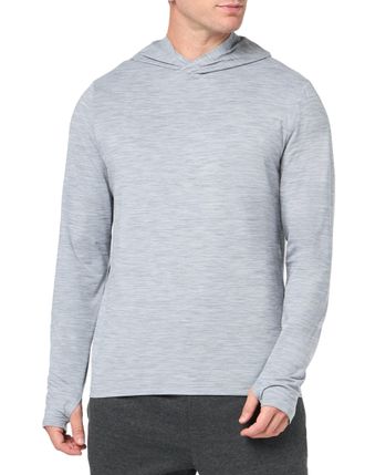 Amazon Essentials Herren Schnelltrocknendes Active-Langarmshirt Mit Kapuze Aus Funktionsstretch, Hellgrau Space-dye, XXL