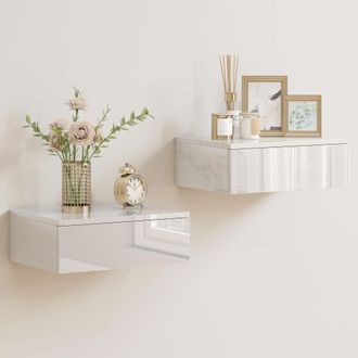 HOMCOM Nachttisch hängend 2er Set, schwebender Nachtschrank mit Schublade, Nachtkästchen Wandmontage modern Hochglanz-Nachtkommode für Schlafzimmer Wohnzimme
