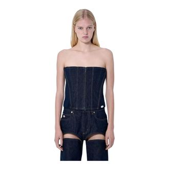 Jean Paul Gaultier Femme, Tops, Bleu, Taille: 38 FR Corset en jean