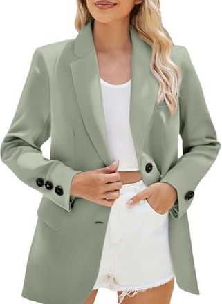Generic Blazer habill&eacute; d&eacute;contract&eacute; &agrave; simple boutonnage pour femme - Cardigan &eacute;l&eacute;gant pour le travail et le travail, vert sauge, XXL