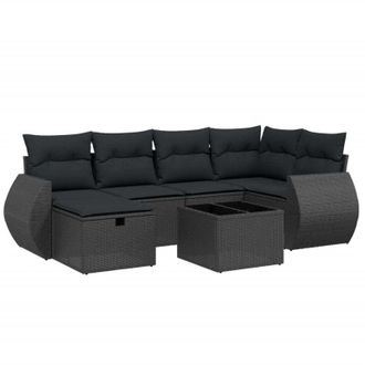 vidaXL 7-tlg. Garten-Sofagarnitur mit Kissen Schwarz Poly Rattan vidaXL