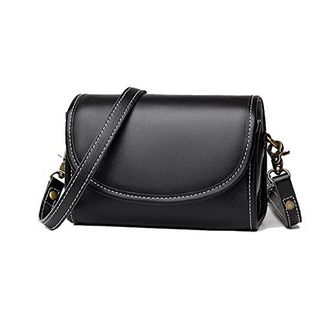 Generic Petit sac &agrave; bandouli&egrave;re pour femme en cuir v&eacute;ritable, sac &agrave; main tendance &agrave; rabat avec compartiments, Noir, Small