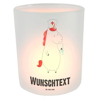 Mr. & Mrs. Panda Personalisiertes Windlicht Einhorn Krankenschwester - Personalisierte Geschenke, Deko, Krankenhaus, Krankenpfleger Geschenk, &Auml;rztin, mit Namen, Windgl