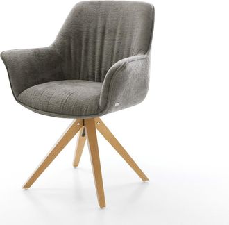 DELIFE Drehstuhl Keila-Flex mit Armlehnen Boucl&eacute; Soft Schlamm Holzgestell kantig Natur 180&deg; drehbar, Esszimmerst&uuml;hle