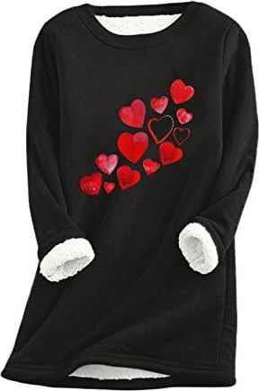 Generic 2026 - T-shirt ample pour femme - Automne et hiver - En polaire &eacute;paisse - Coupe chaude - Pour la Saint-Valentin, Noir, L