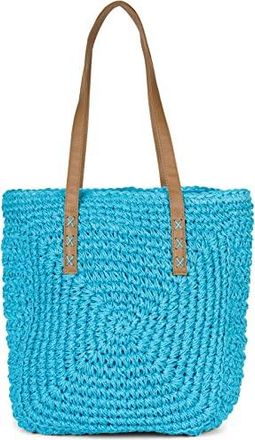 styleBREAKER 02012388 Sac &agrave; bandouli&egrave;re en paille de papier pour femme avec longues anses, sac de plage, sac en osier, Turquoise., Taille unique