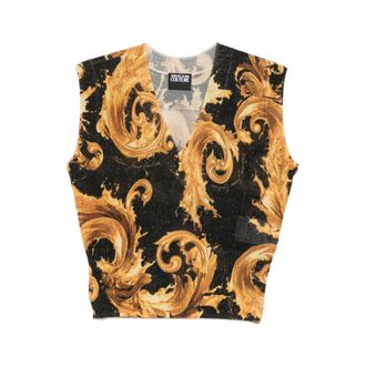 Versace Jeans Couture Oberteil mit V-Ausschnitt und Muster - - Knitwear - Damen - Mehrfarbig - S
