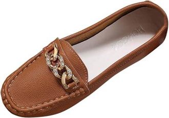Generic Mocassins d&eacute;contract&eacute;s &agrave; talon plat pour femme - &Eacute;l&eacute;gants - Bout rond - Cha&icirc;ne en m&eacute;tal - Respirant et confortable - Chaussures classiques pour le quo