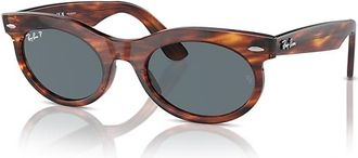 Ray-Ban Wayfarer Oval Sonnenbrillen Havana Gestreift Fassung Blau Glas Polarisiert 50-22