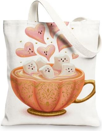 Generic Jolis sacs fourre-tout en toile, adorables motifs coeurs, sacs dépicerie réutilisables, légers et lavables, sacs en toile pour salle de sport, extérie