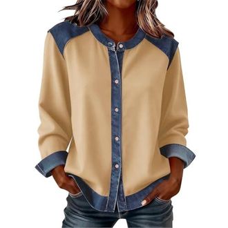 Generic Sweat-shirt en jean &agrave; col rond et manches longues pour femme, beige, XXL
