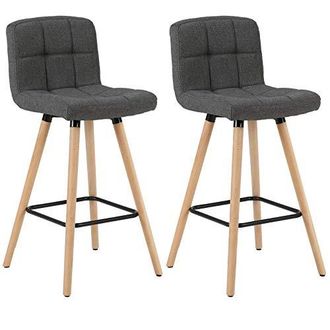 Woltu Lot de 2 Tabourets de Bar avec Repose-Pieds Design en Bois Massif et Lin,Gris Foncé BH160dgr-2