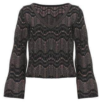 D.exterior Pullover mit V-Ausschnitt und Paillettenbesatz - - Knitwear - Damen - Braun - M