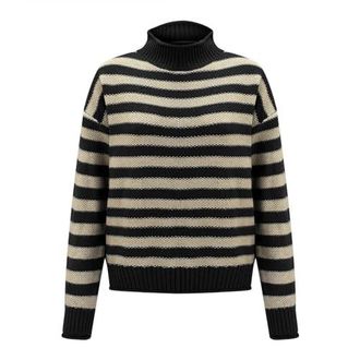 Generic Pull pour femme surdimensionn&eacute; &agrave; rayures tricot&eacute;es &agrave; manches longues tendance baggy col roul&eacute; pull ray&eacute; pull confortable doux &eacute;pais tunique haut pour 