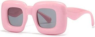 Generic Charnière métallique rétro couleur bonbon épais lunettes de soleil carrées pour femmes mode hommes nuances UV400, Rose/gris, Taille unique