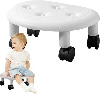 Generic Niedriges Rollstuhl, kurze Stuhlrolle, Hocker mit niedrigen R&auml;dern, h&ouml;henverstellbarer Drehhocker mit R&auml;dern, bequemer Sitz aus PU-Leder, 360&deg; drehbar