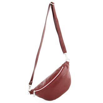 modamoda.de T211 Damen Leder Bauchtasche Brusttasche H&uuml;fttasche handmade in Italy, Farbe:Purpurrot