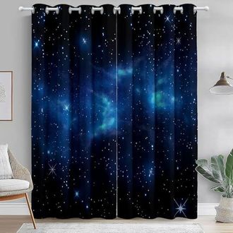 Generic Moderne Occultant Rideau, Galaxie Fond Étoilé Motif Rideaux Décoration, Bleu Foncé imprimé Anti Froid & Bruit Rideau, 110L X 215H cm (2 Panneaux) Ther