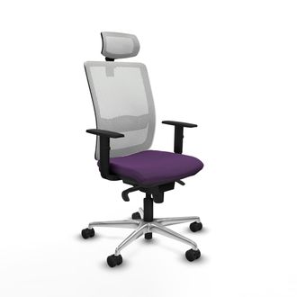 Piqueras y Crespo Sch&ouml;ner Haches Schreibtischstuhl mit 1D-Armen, h&ouml;henverstellbare Lendenwirbelst&uuml;tze und h&ouml;henverstellbares Kopfteil, Wei&szlig; / Violett