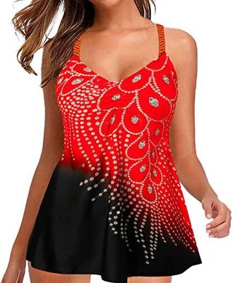 Generic Maillot de bain tankini imprim&eacute; push-up pour femme - Maillot de bain vintage gainant deux pi&egrave;ces pour piscine - Rembourr&eacute; - Bas de bikini de vacances,