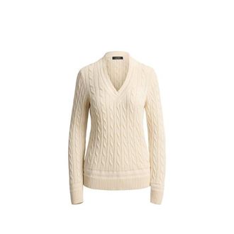 Ralph Lauren Pull &agrave; logo brod&eacute; en maille torsad&eacute;e de coton m&eacute;lang&eacute;