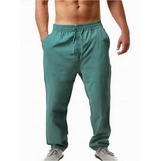 Generic Pantalon d&eacute;contract&eacute; en coton et lin pour homme - Taille &eacute;lastique - Cordon de serrage - L&eacute;ger et respirant - Pantalon de jogging uni pour le yoga en 
