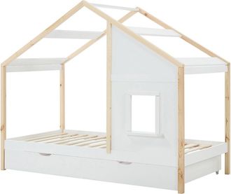 Vente-Unique H&auml;uschenbett 90 x 190 cm - Mit Schublade - Kiefer & MDF - Wei&szlig;/Natur - RINELYA