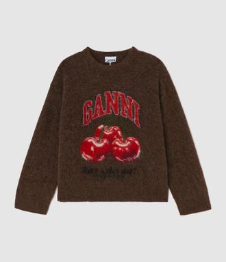 Ganni Pull Brushed Alpaca Graphic Oversized Chicory Coffee