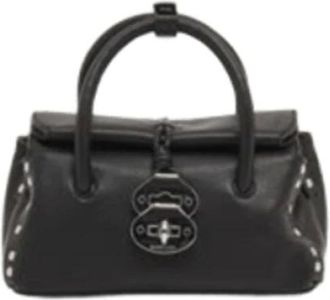 Zanellato Femme, Sacs, Noir, Taille: ONE Size Sac &agrave; main en cuir noir avec clous