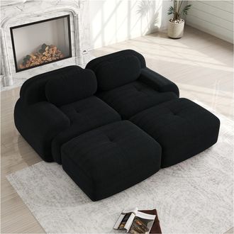 Generic L-f&ouml;rmiges modulares Cordsofa, modulares Ecksofa, Dreisitzer-Sofa, rahmenloses Sofa, ergonomisch, hochelastisch 32D gepolstert, for Wohnzimmer(Negro,2