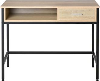 HOMCOM Bureau avec Rangement Table Bureau Industriel Bureau Ordinateur avec tiroir ch&acirc;ssis m&eacute;tal Noir Plateau Bois ch&ecirc;ne Clair