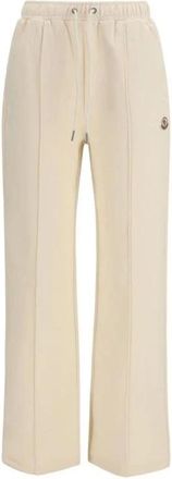 Moncler Femme, Pantalons, Beige, Taille: 38 FR Pantalon de surv&ecirc;tement athl&eacute;tique en coton avec cordon de serrage &agrave; la taille