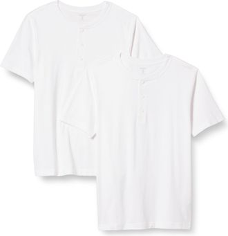 Amazon Essentials Herren Kurzärmliges Henley-T-Shirt aus Baumwolle mit schmaler Passform, 2er-Pack, Weiß, XXL