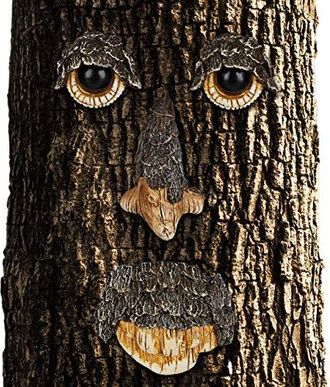 Relaxdays Baumgesicht Naturgeist, 4-teilig, Baumstamm Deko, wetterfest, Baumdeko zum Hängen, Gartendeko, braun/beige, 8.5 x 11 x 3 cm