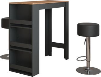 Vicco Bartisch-Set Repose, Anthrazit/Goldkraft Eiche, 45 x 110 cm mit 2 Barhockern