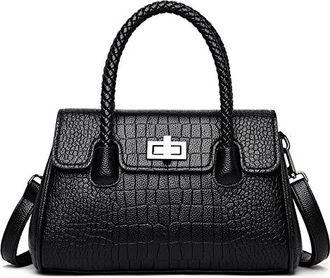 Generic Sacs &agrave; main et sacs &agrave; main pour femme - Grand sac &agrave; bandouli&egrave;re en crocodile avec poign&eacute;e sup&eacute;rieure - Tendance - Pour femme, Noir, Large